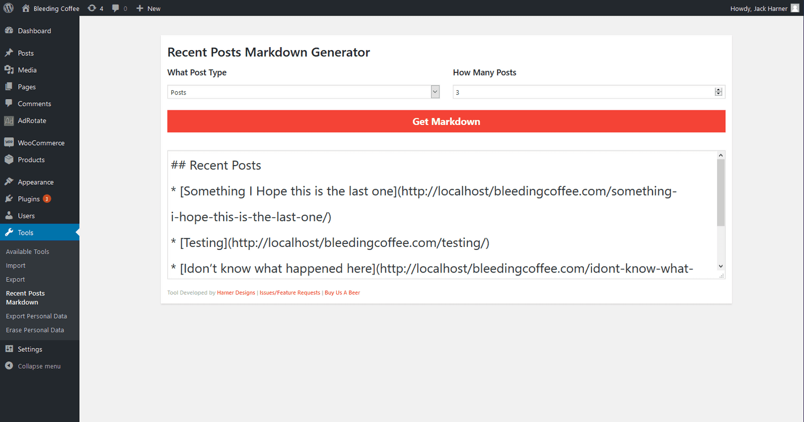 Recent Posts Markdown Generator - WordPress Plugin » Jack Harner